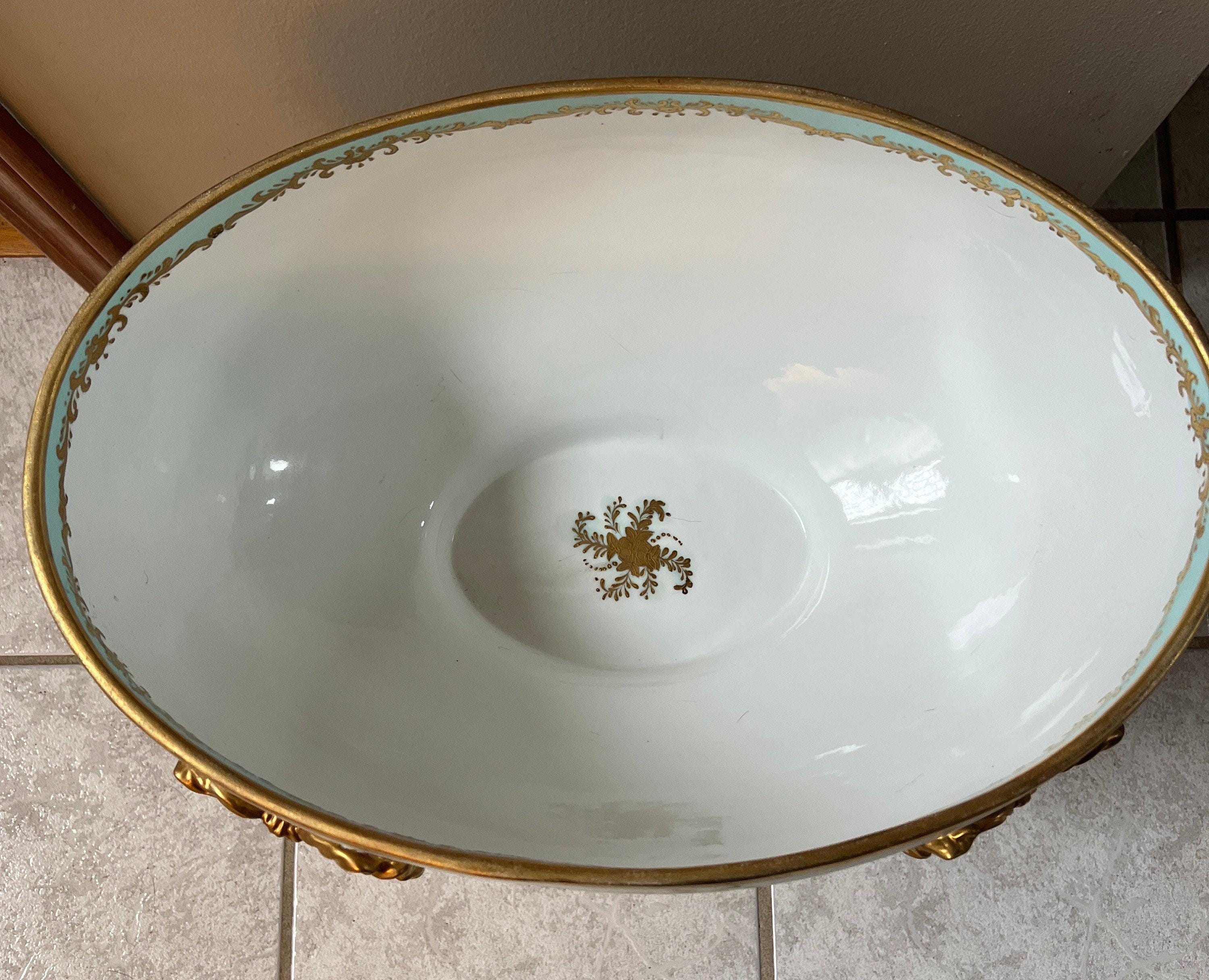 Porcelain Centerpiece Compote: Large Dresden Floral - Vintage Decor - Etsy