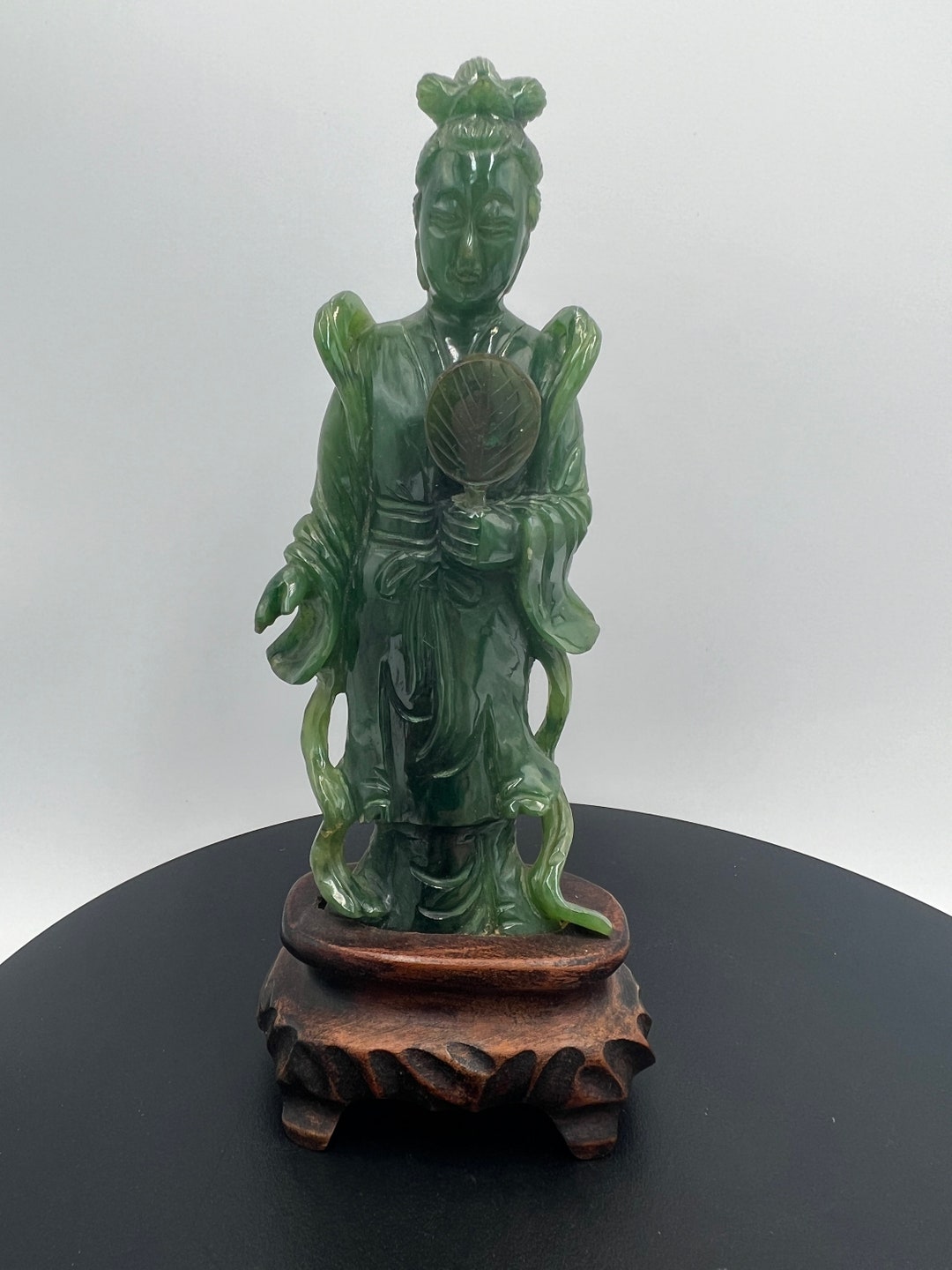 Asian Nephrite Jade Figure, Hand-carved Sculpture (vintage 6.5" Tall ...