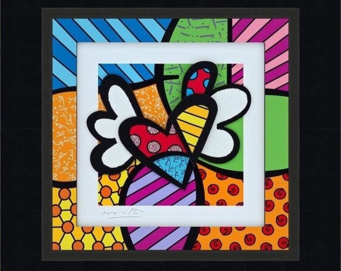 Romero Britto "flying Heart" 3D Sculptograph, Signed by Artist, COA and ...