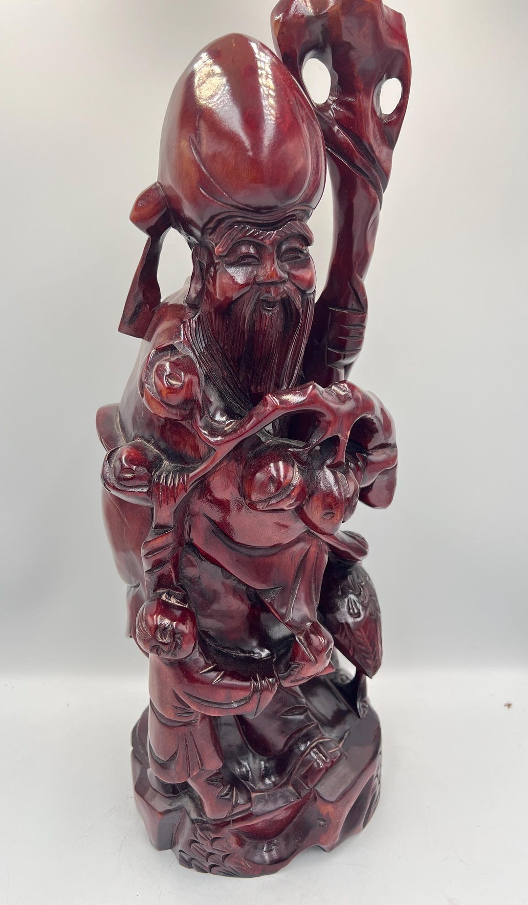 Chinese Shou Xing Figurine: Carved Wood Longevity God Statue - Etsy