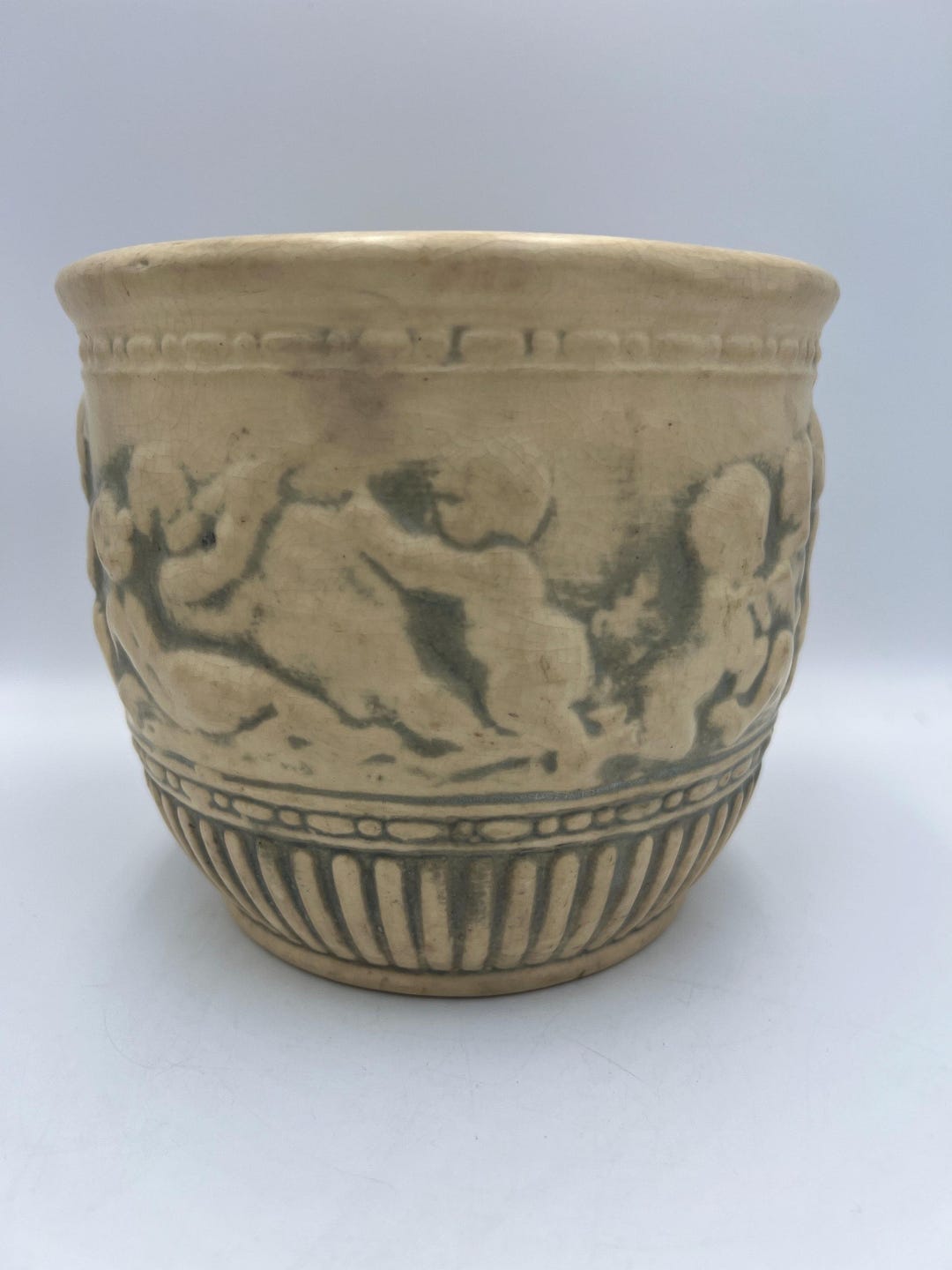 Weller Pottery Jardiniere: Ivory Cherub Planter (antique Early 1900s ...