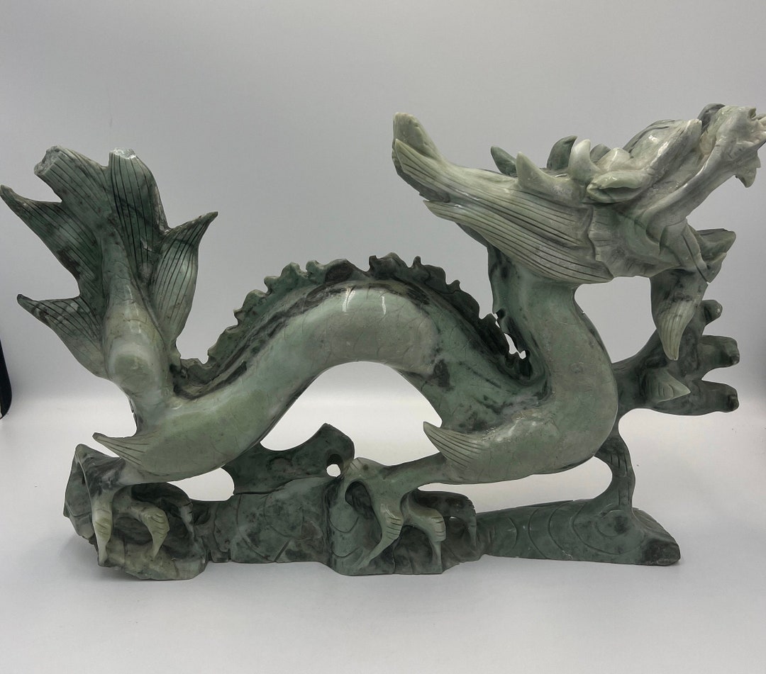 Vintage Jadeite Dragon - HEAVY! - Hand-carved Jade Figurine ...