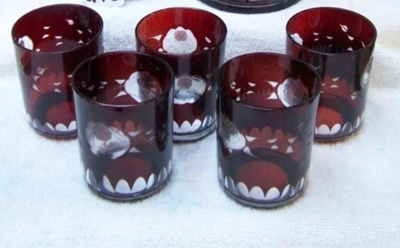 Ruby Red Bohemian Glass Pitcher Set: Cut to Clear With 6 Glasses - Etsy