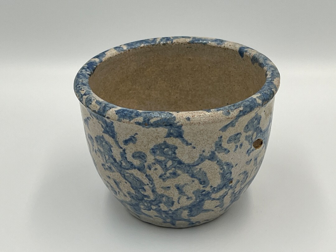 Small Antique Primitive Salt Glazed Blue & White Pot - Etsy