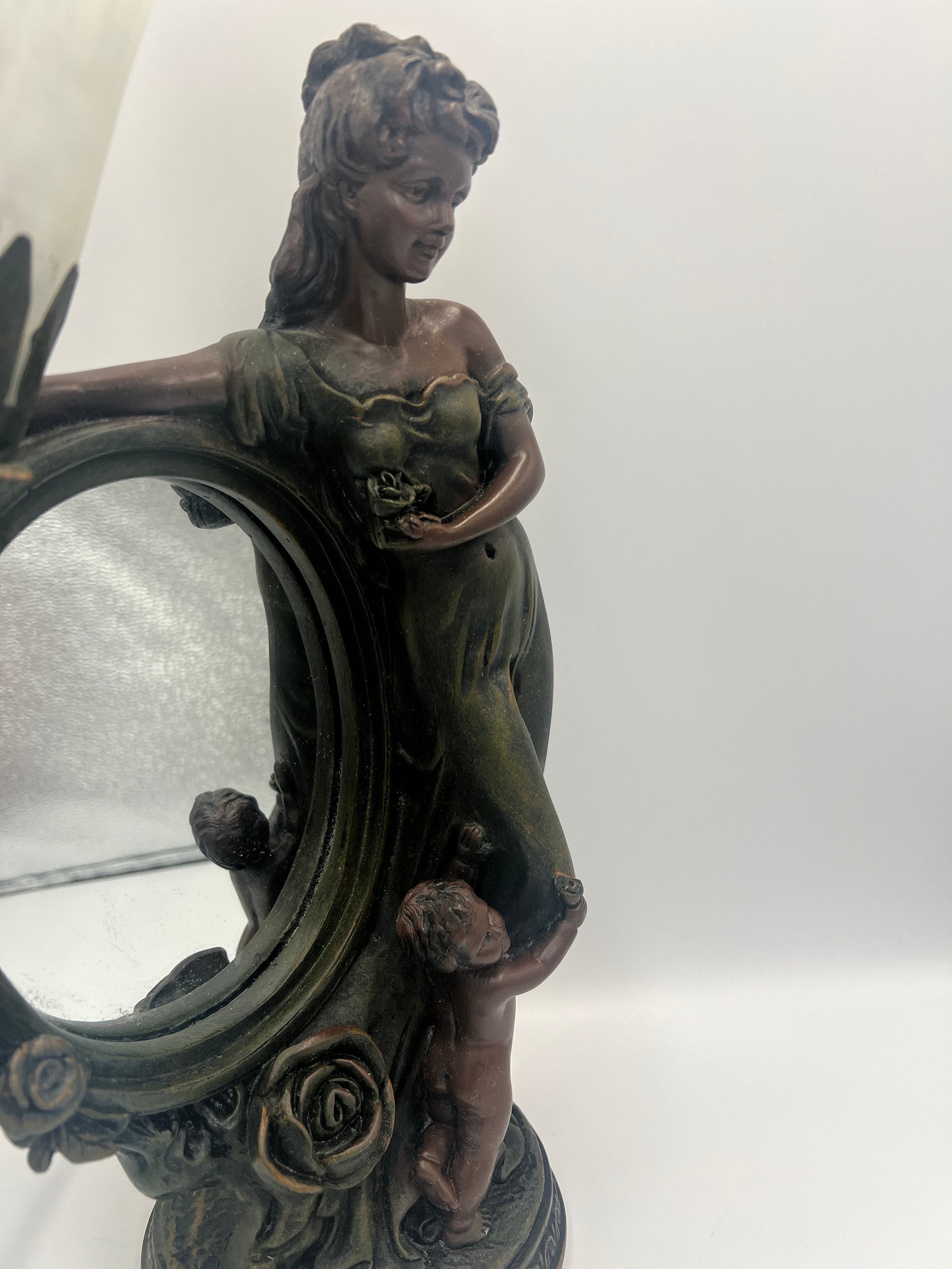 Art Nouveau Reproduction Mirror Lamp Crosa 1995 With Tulip Lamp Shade ...