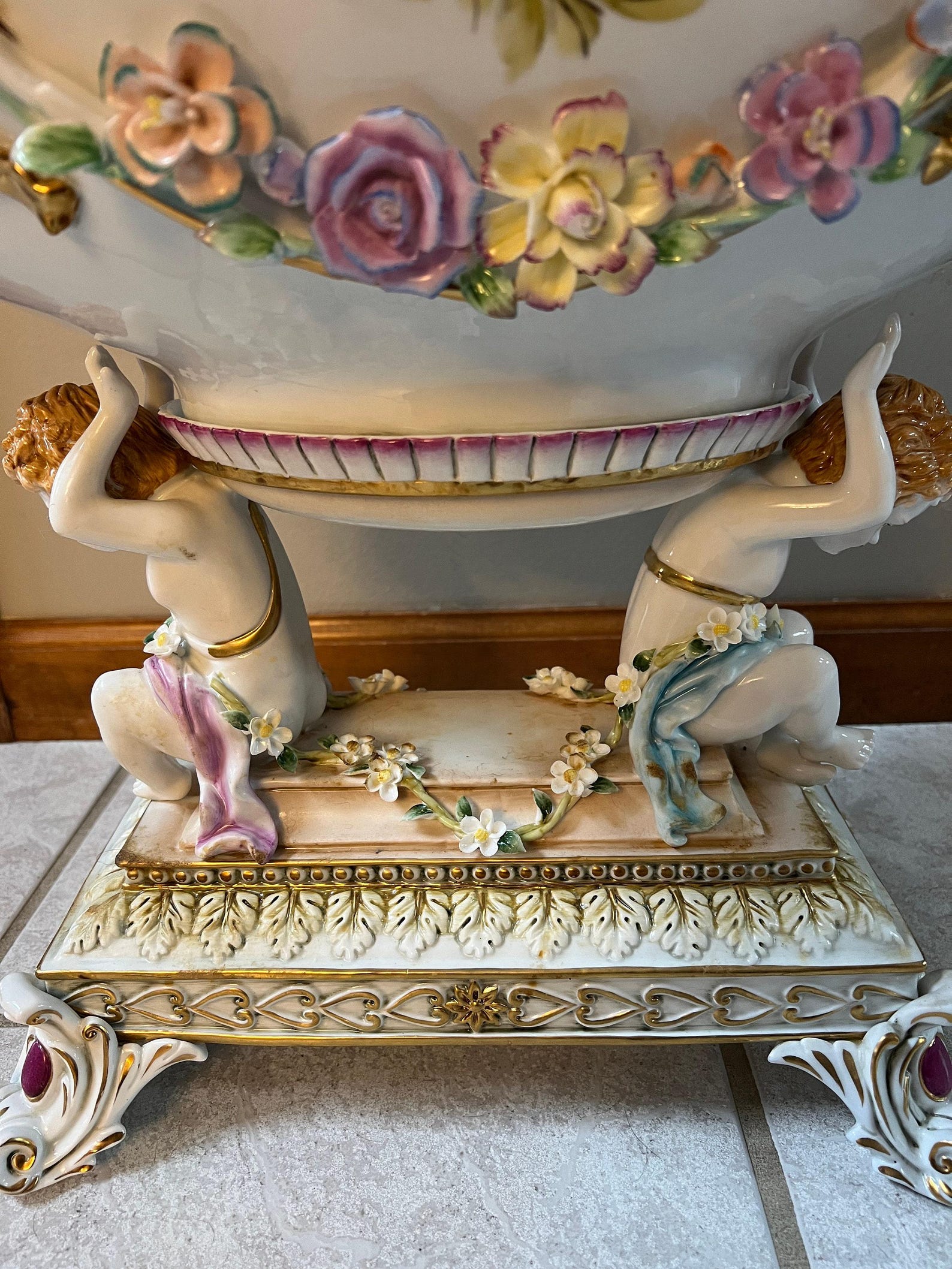 Porcelain Centerpiece Compote: Large Dresden Floral - Vintage Decor - Etsy
