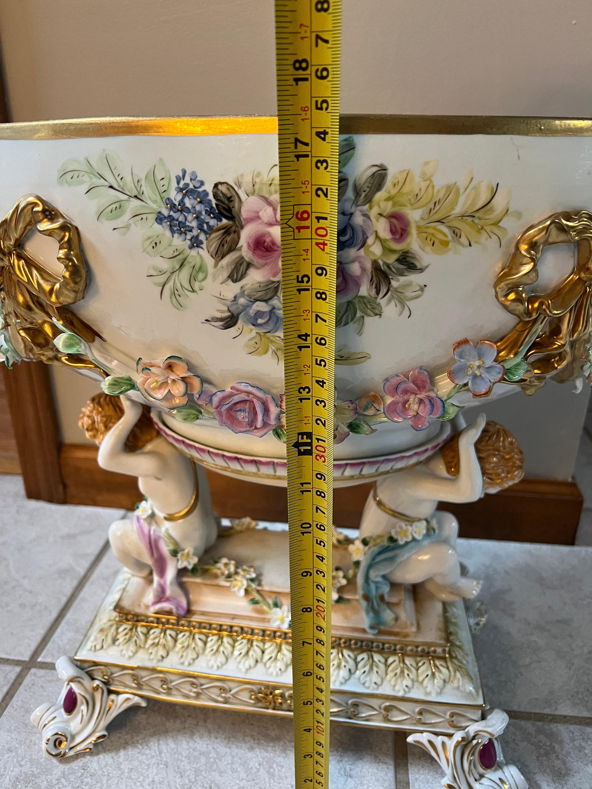 Porcelain Centerpiece Compote: Large Dresden Floral - Vintage Decor - Etsy