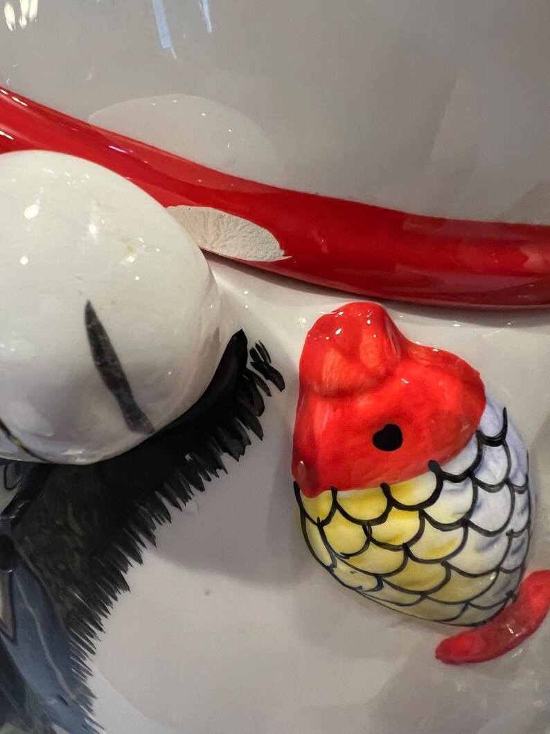 Ckao-tabby Lucky Cat & Kitten Cookie Jar. Rainbow Stripes Black White ...