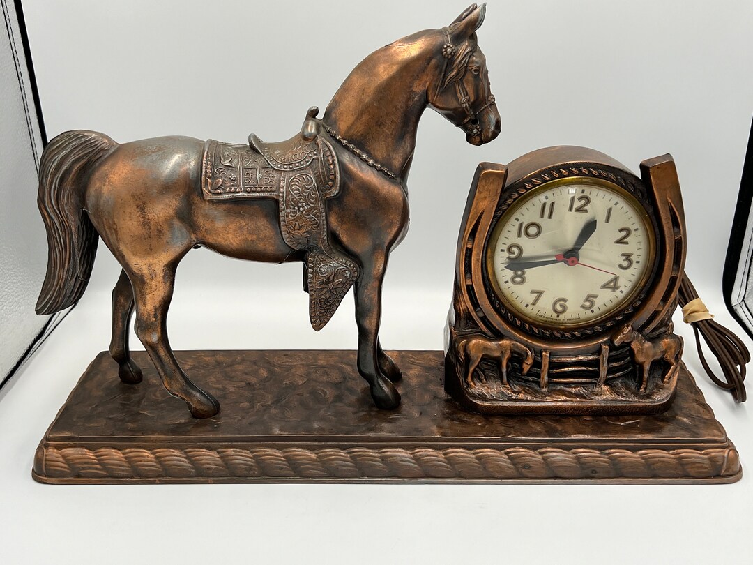Vintage Sessions Electric Clock, Bronze/copper Horse Works Great - Etsy