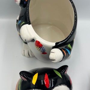 Ckao-tabby Lucky Cat & Kitten Cookie Jar. Rainbow Stripes Black White ...