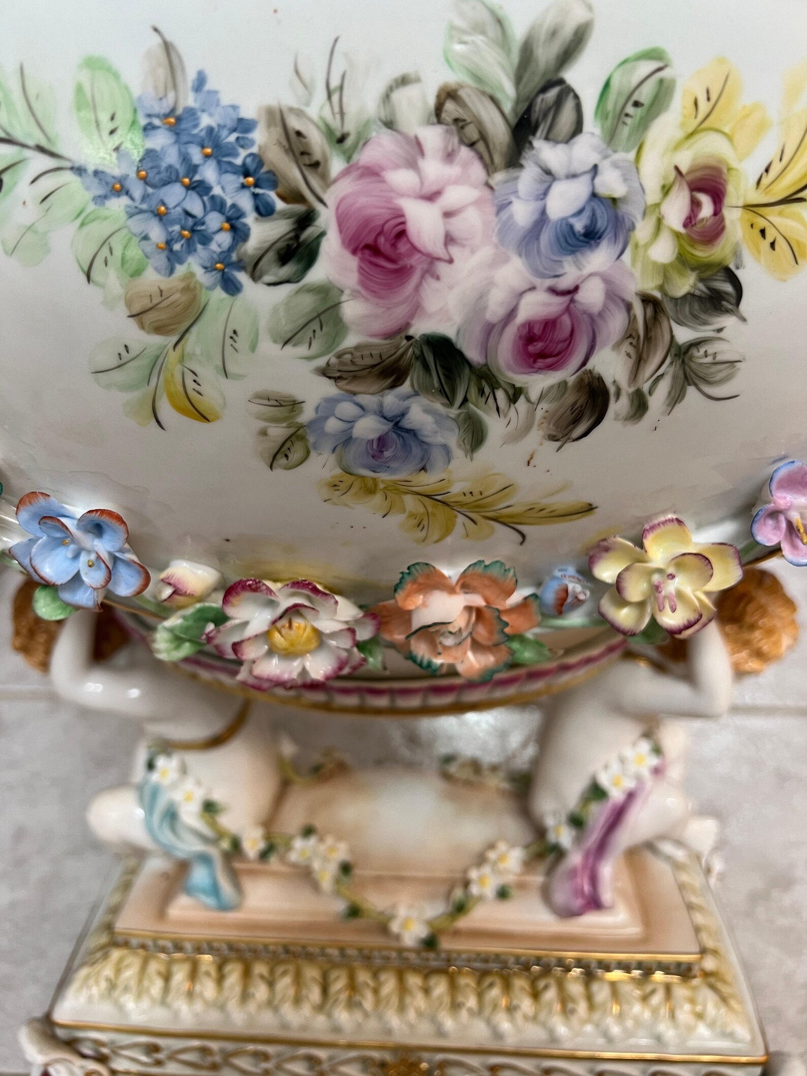 Porcelain Centerpiece Compote: Large Dresden Floral - Vintage Decor - Etsy