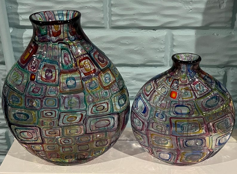 Signed Robin Mix Murrini Glass Vases: 1999 American Studio Art, Pair - Etsy
