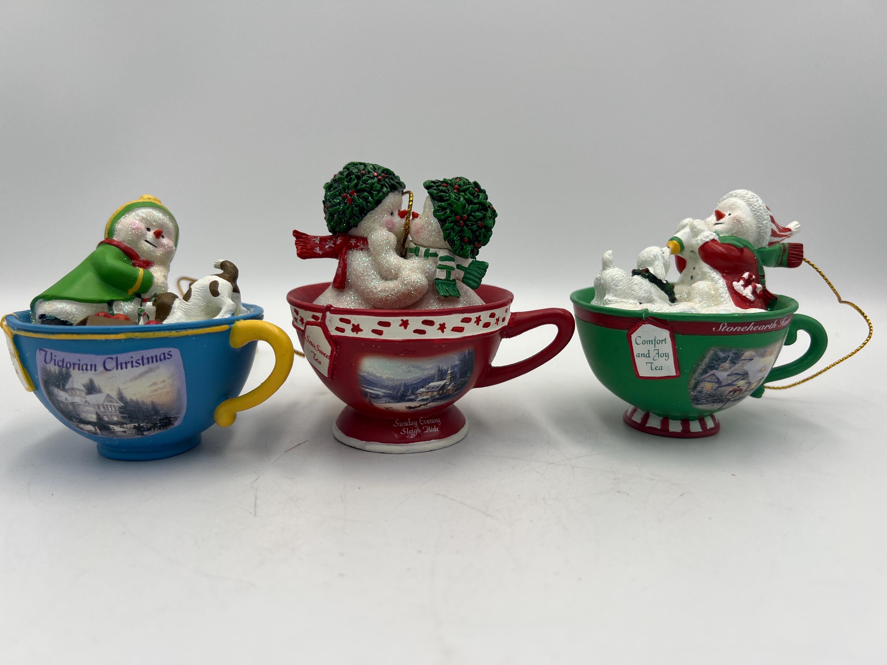 Thomas Kinkade Ornaments "sweet Teas" Sets Snowmen in Teacups - Etsy