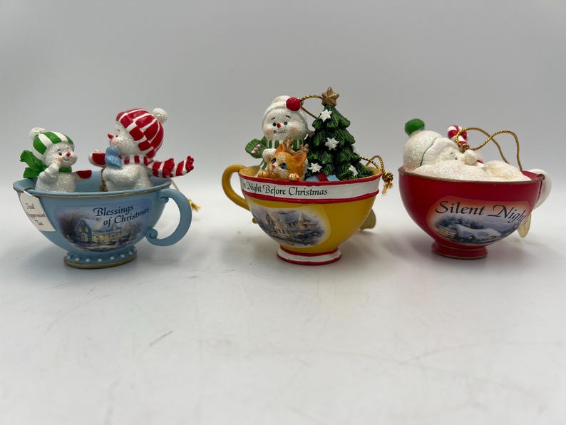 Thomas Kinkade Ornaments "sweet Teas" Sets Snowmen in Teacups - Etsy