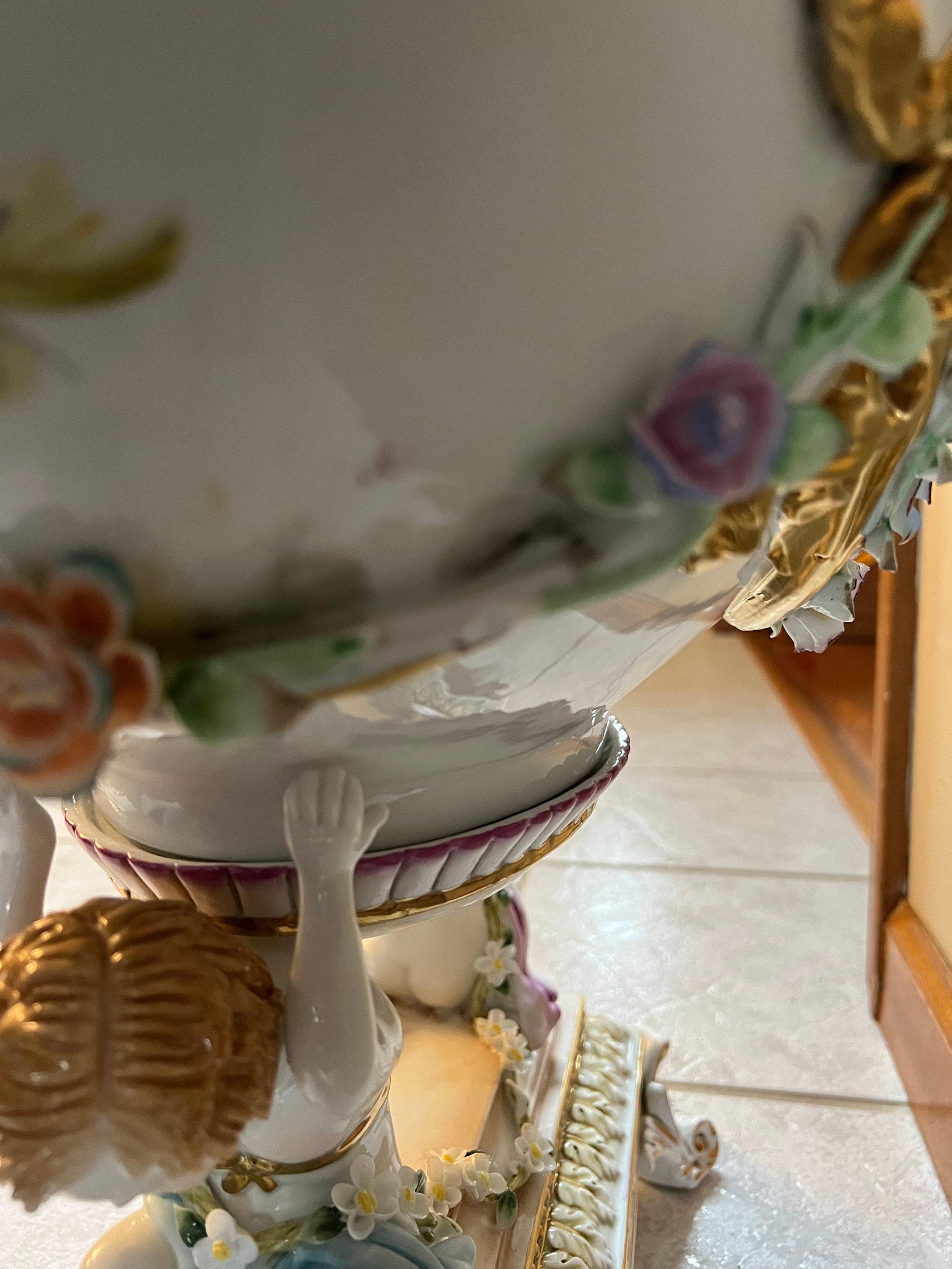 Porcelain Centerpiece Compote: Large Dresden Floral - Vintage Decor - Etsy