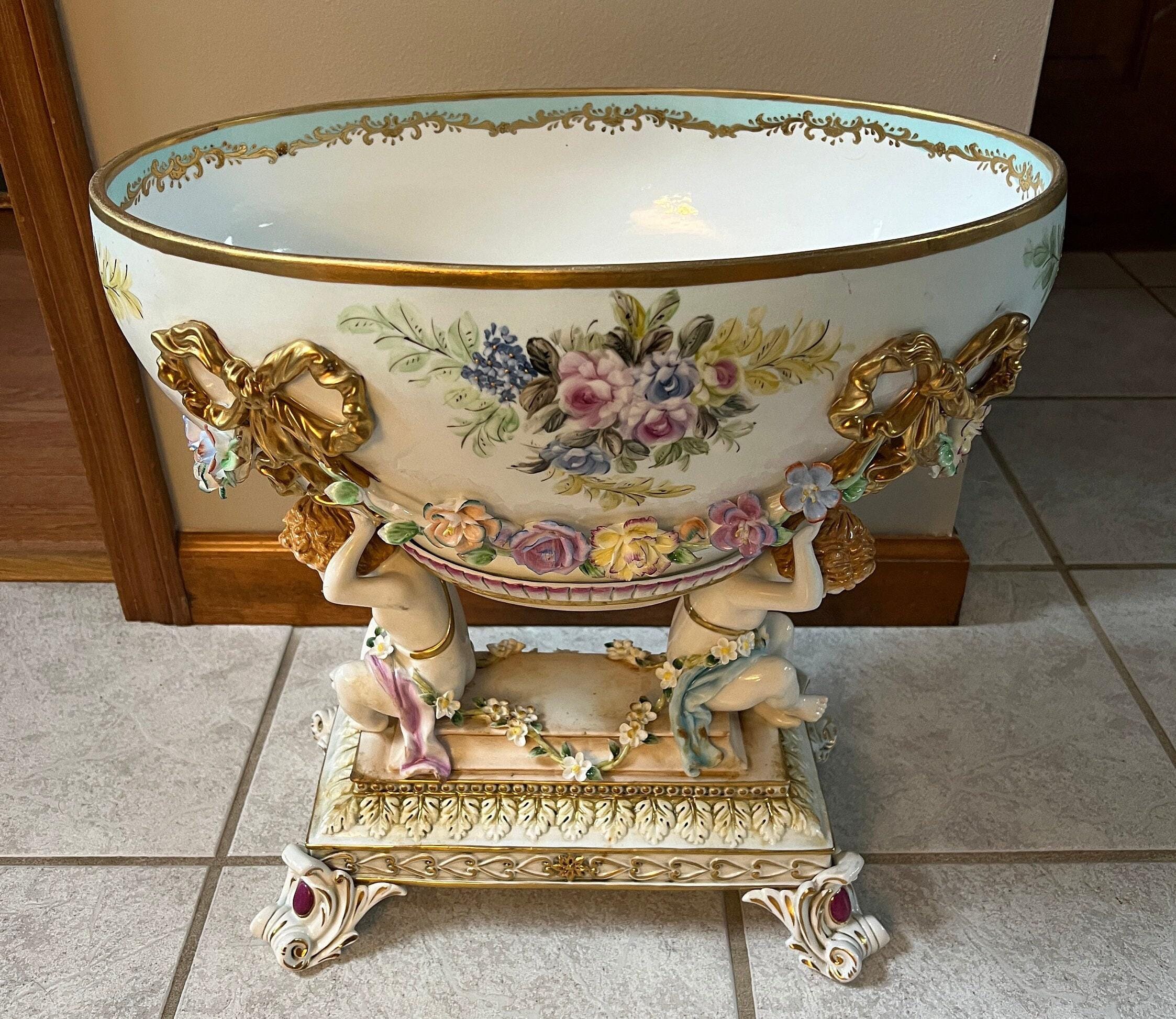 Porcelain Centerpiece Compote: Large Dresden Floral - Vintage Decor - Etsy