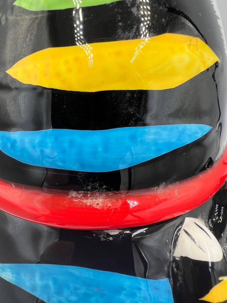 Ckao-tabby Lucky Cat & Kitten Cookie Jar. Rainbow Stripes Black White ...