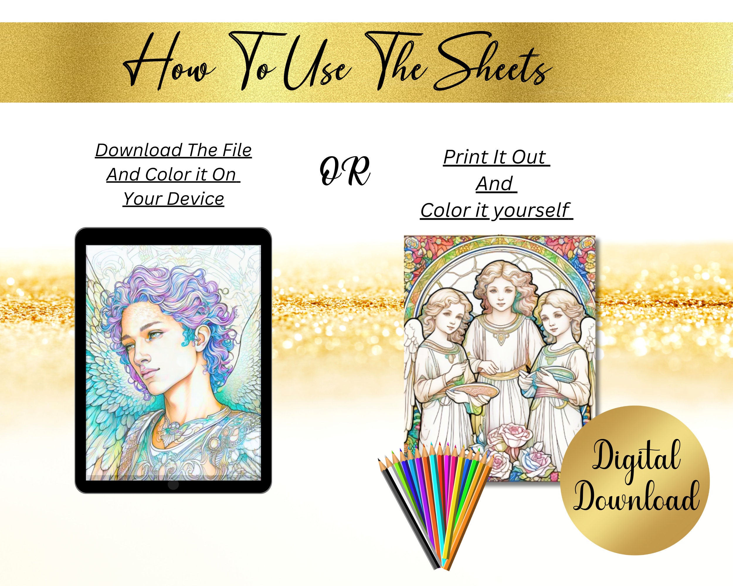 Heavenly Hues Coloring Book, Printable Pages, Angel Coloring Pages - Etsy