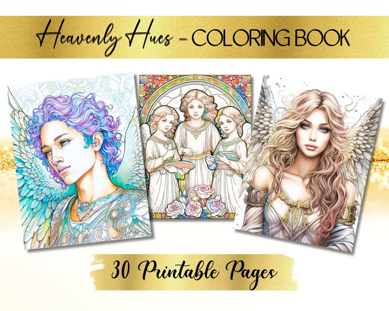 Heavenly Hues Coloring Book, Printable Pages, Angel Coloring Pages - Etsy