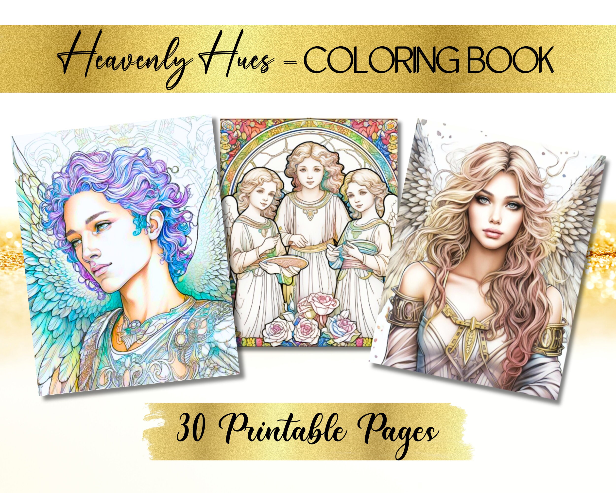 Heavenly Hues Coloring Book, Printable Pages, Angel Coloring Pages - Etsy