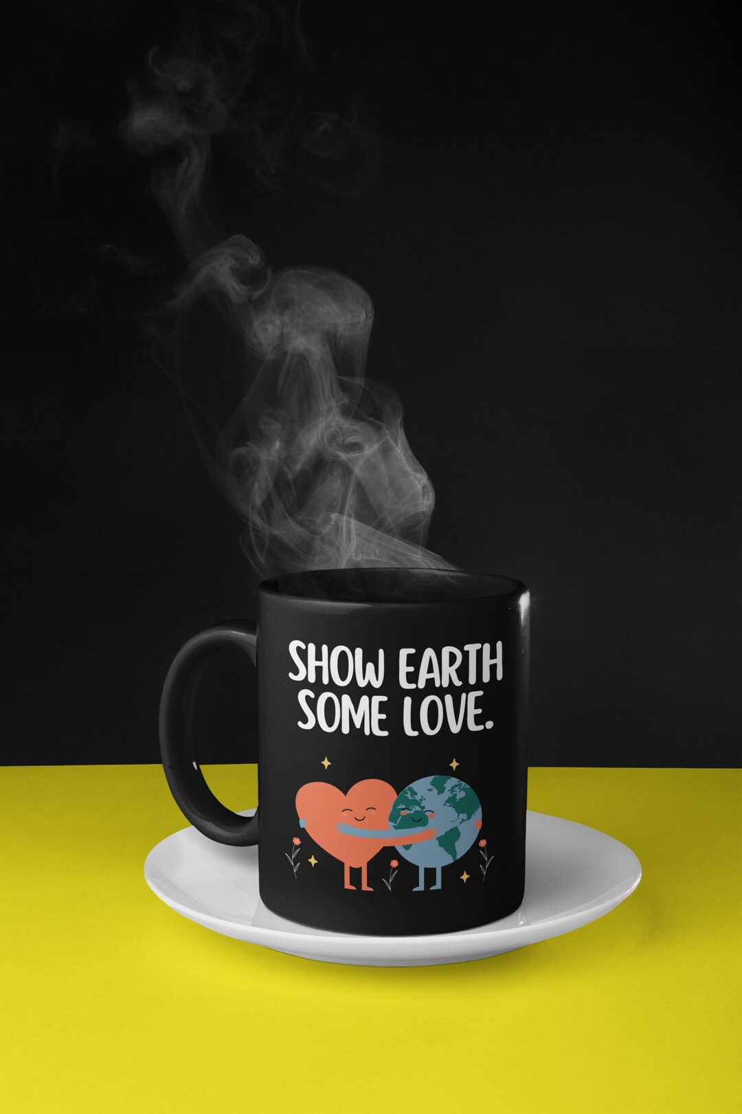 Show Earth Some Love Mug – Cartoon Heart & Planet Design | Eco-friendly ...