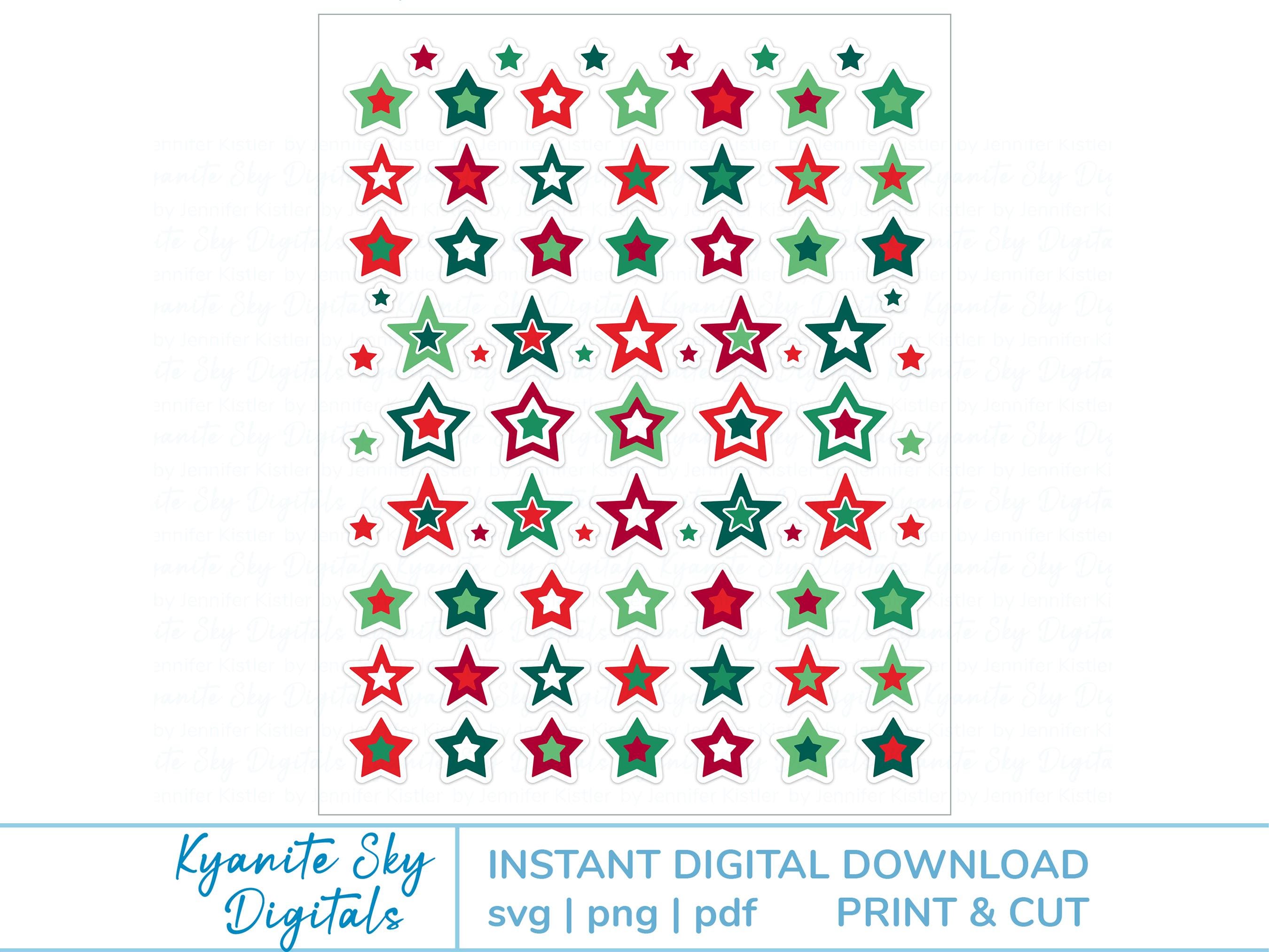 Christmas Print and Cut Sticker Bundle, SVG PNG, Red Green Stars ...