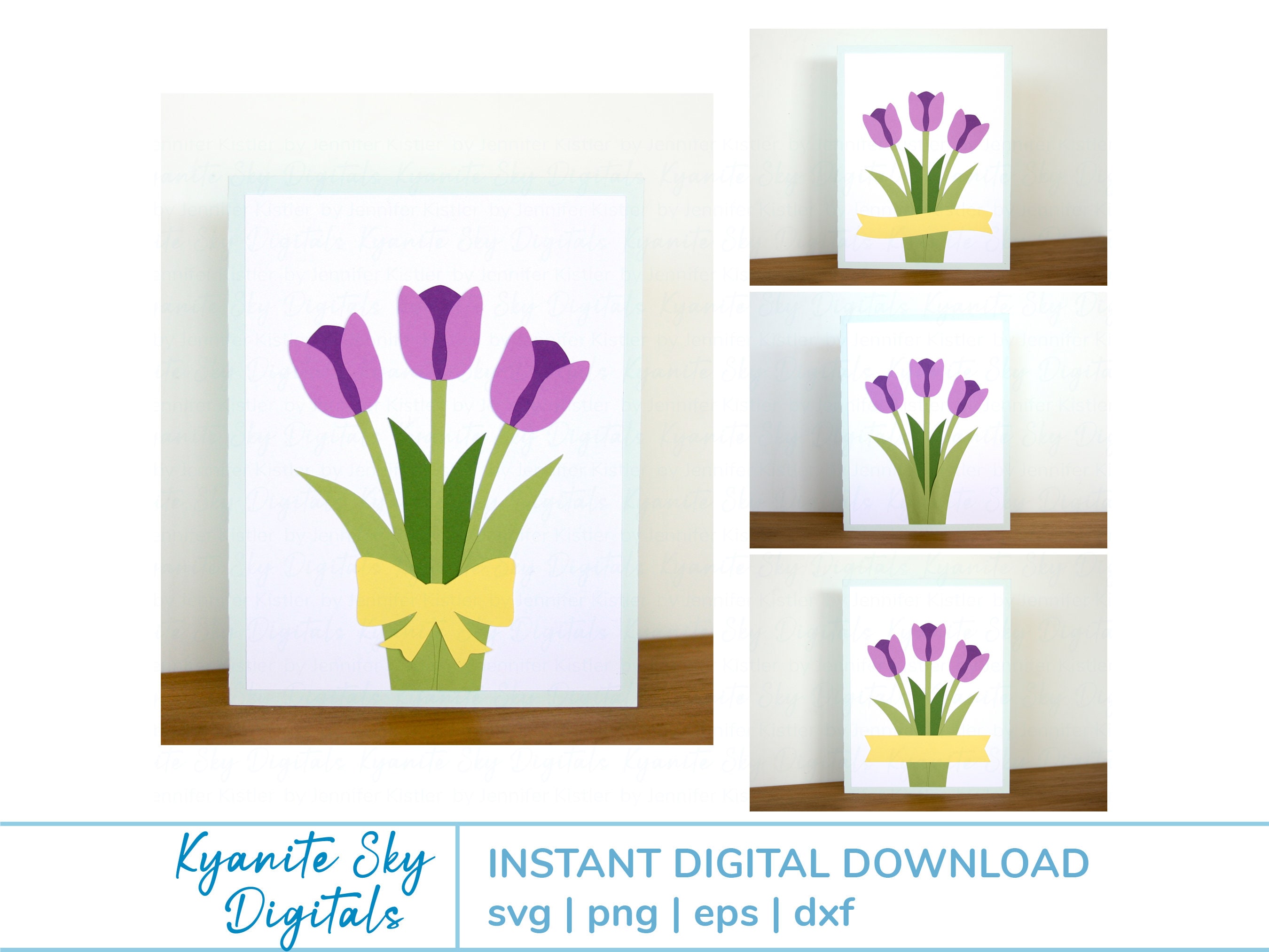Tulip Flower Card SVG Cut Files Tulips Spring Card With Bow and Banners ...