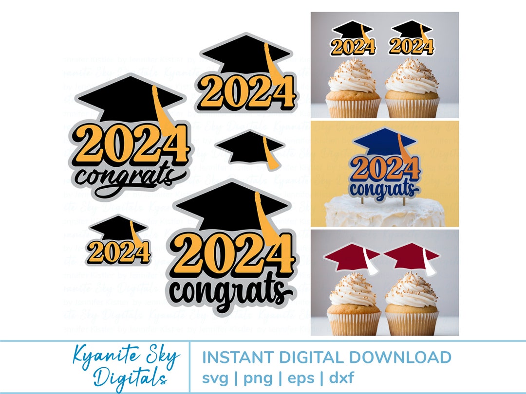 Grad 2024 Cake Topper SVG Graduation Cake Topper 2024 Cupcake Topper ...