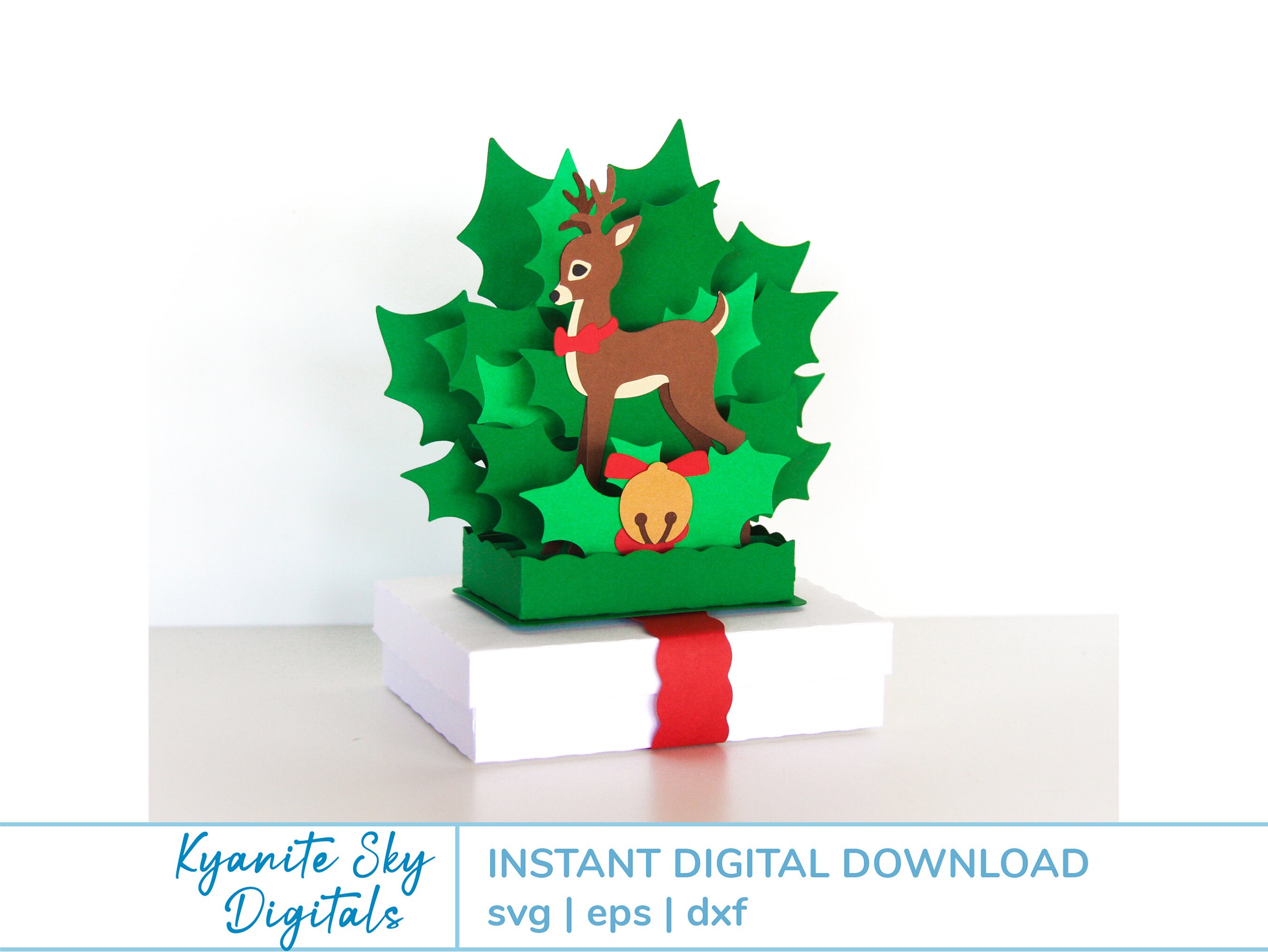 Christmas T Card Holder Svg Small T Box With Holly And Deer Cute