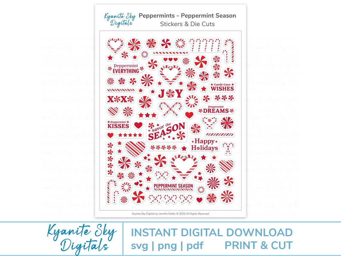 Christmas Print and Cut Sticker Sheet, SVG PNG, Peppermint Candy Cane ...