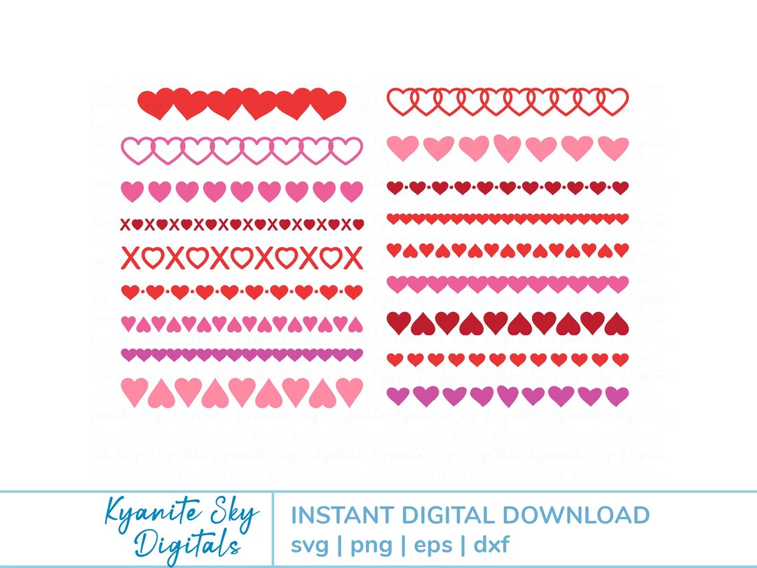 Valentine Heart Border SVG Bundle, Xoxo, Hugs and Kisses, Vinyl Cut ...