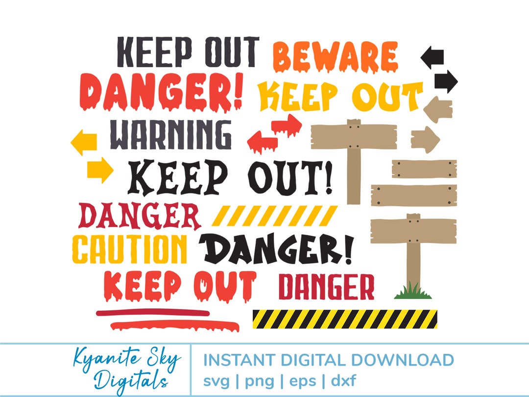 Danger Sign SVG Bundle, Beware, Keep Out, Caution, Wooden Sign Shape ...
