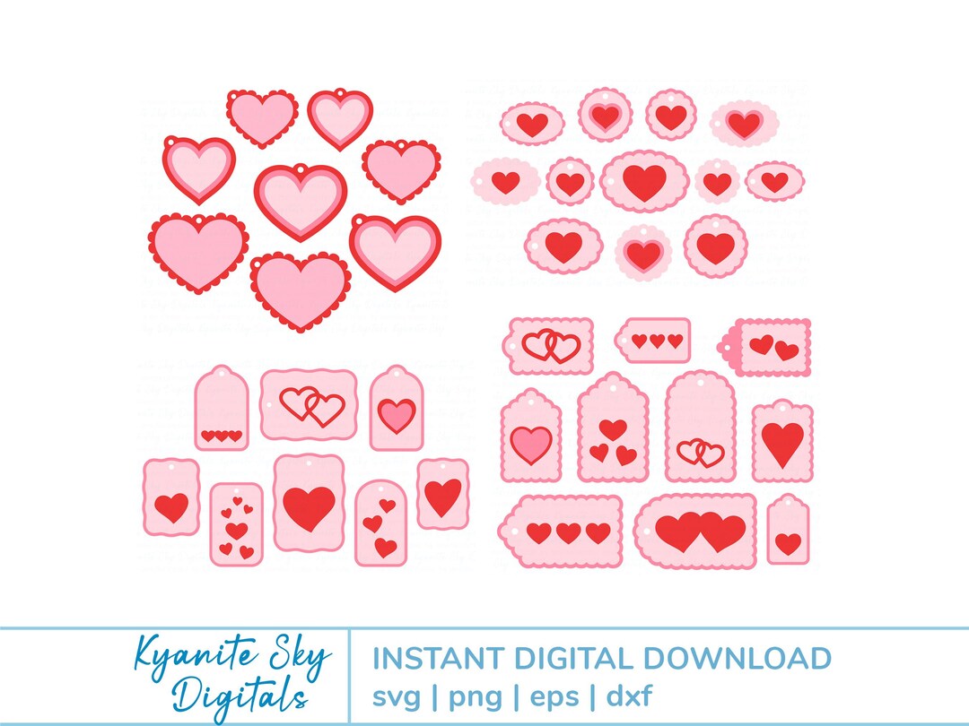 Valentine Heart Tag SVG Bundle, Heart Shape Tags, Scallop Edge, Layered ...