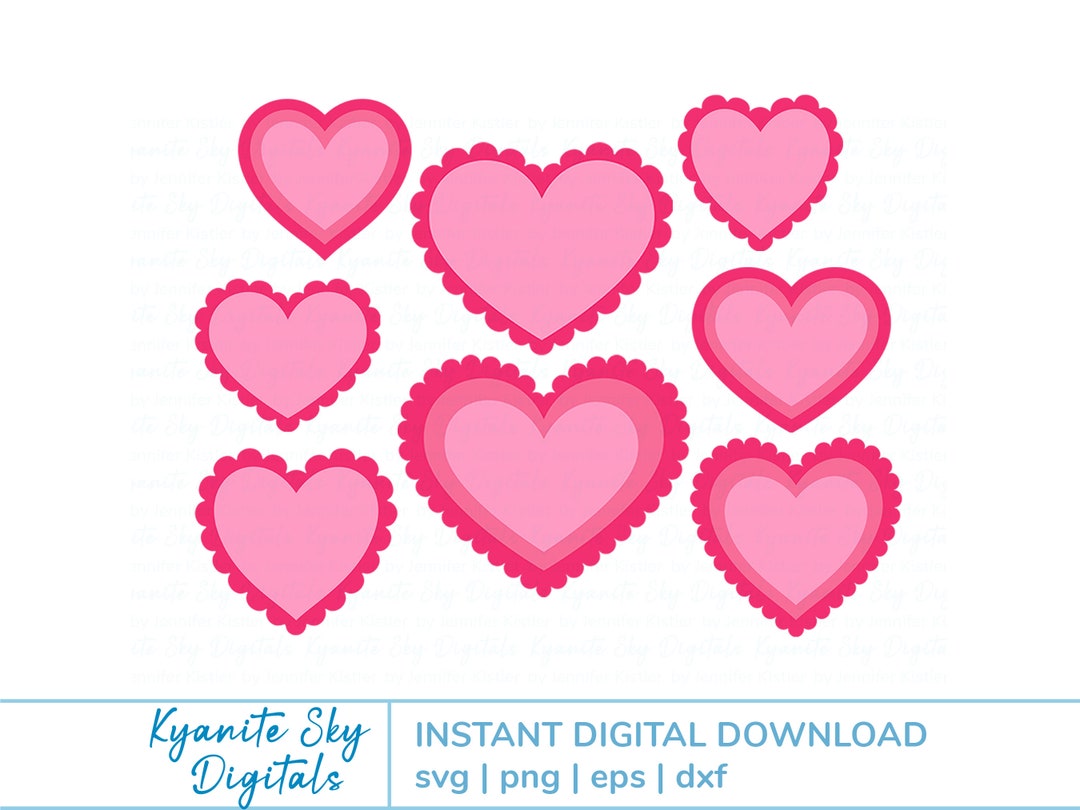 Layered Hearts SVG Bundle, Valentine Fancy Heart Shape Cut File, for ...
