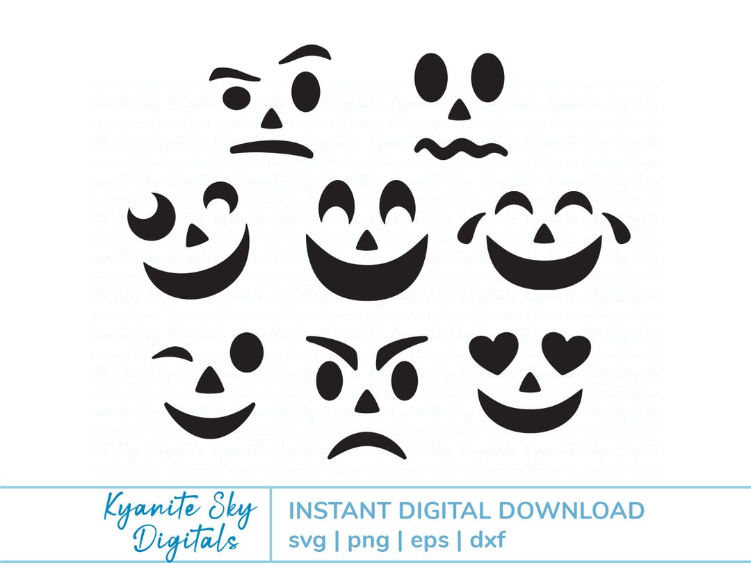 SVG Jack-o-lantern Faces Only Stencils for Halloween Decor, Painted ...