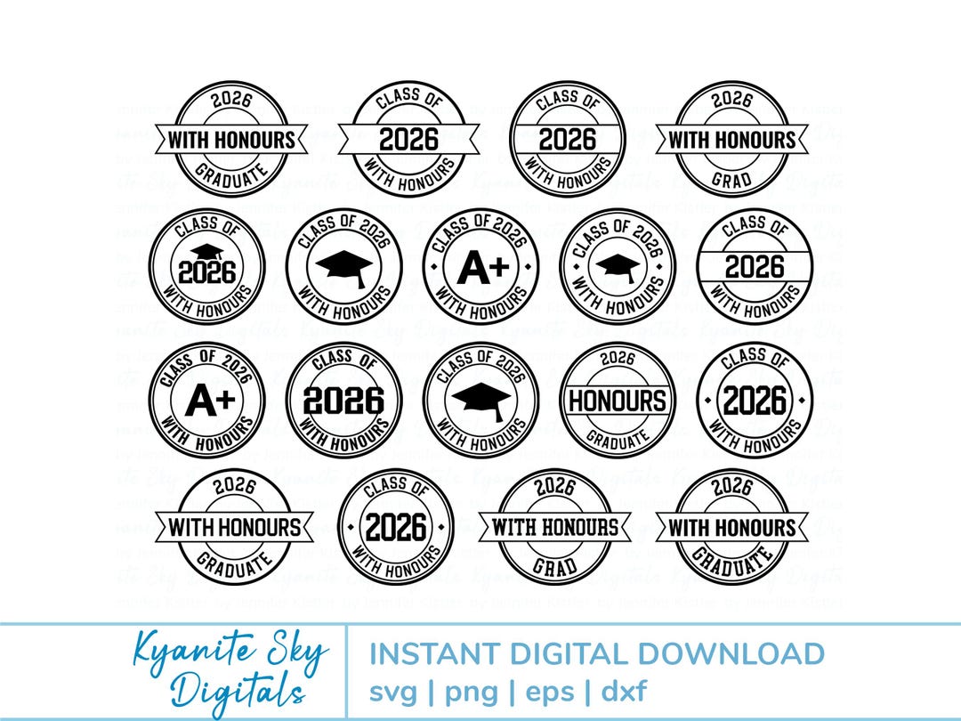 Grad With Honours 2026 Graduation SVG Bundle, Round Seal, Class of 26 ...