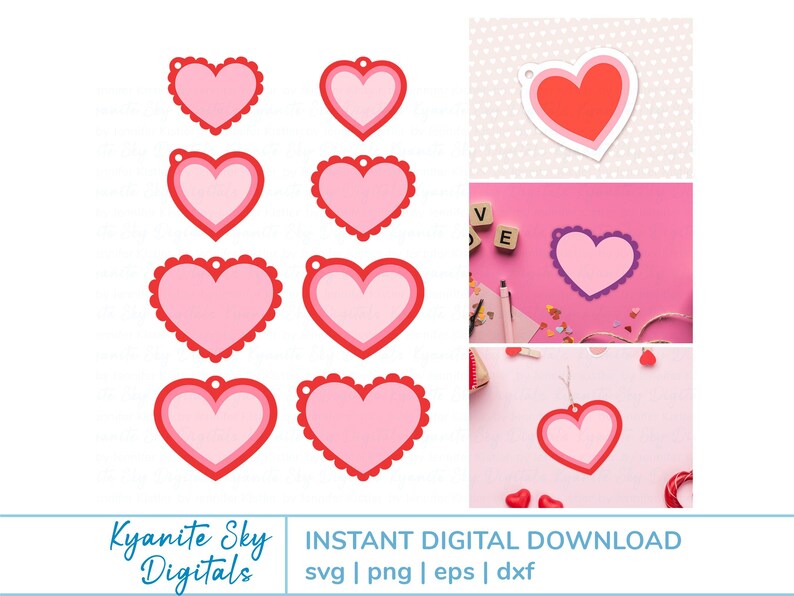 Valentine Heart Tag SVG Bundle, Heart Shape Tags, Layered Paper Cut ...
