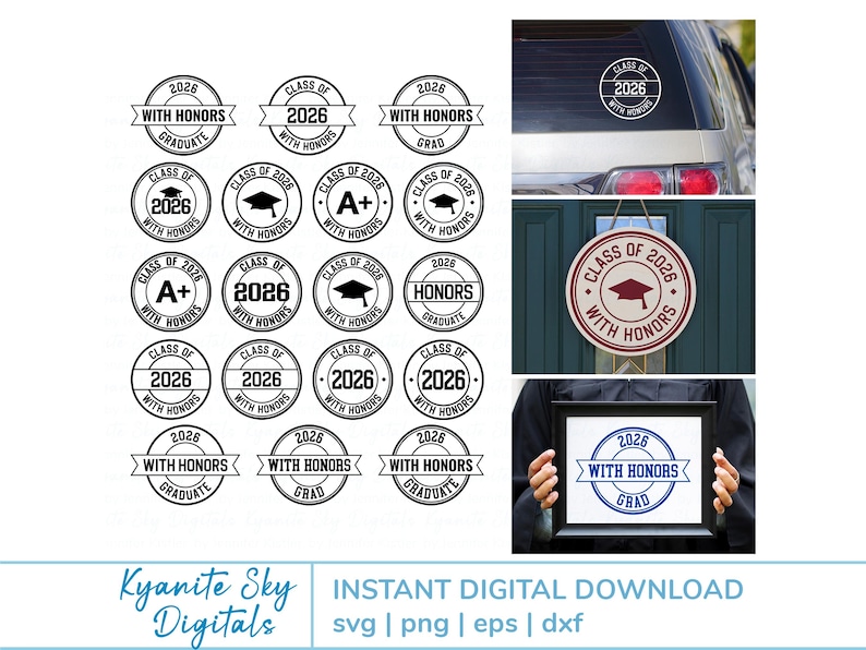 Grad With Honors 2026 Graduation SVG Bundle, Round Seal, Class of 26 ...