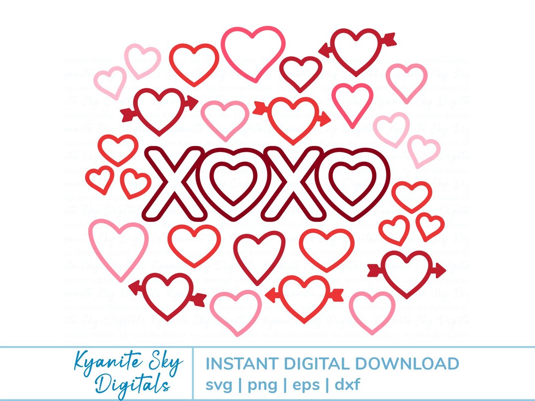 XOXO Hearts SVG Bundle, Heart Shape Outline Cut Files, Heart With Arrow ...