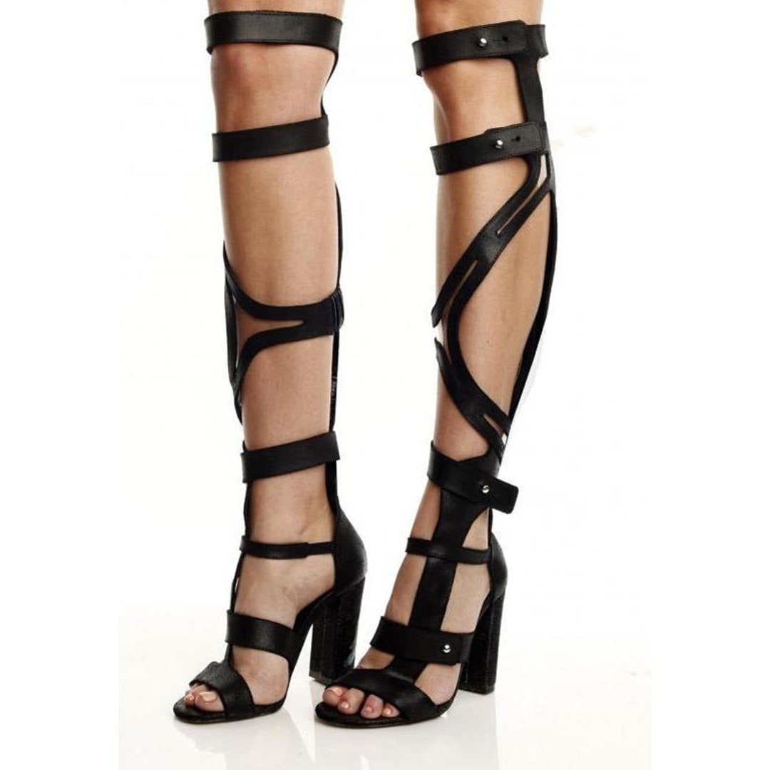 Bird Heels Black Leather Gladiator Sandals - Etsy