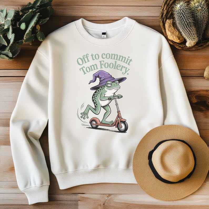Off to Commit Tom Foolery PNG - Funny Frog, Vintage Quirky Humor Quote ...