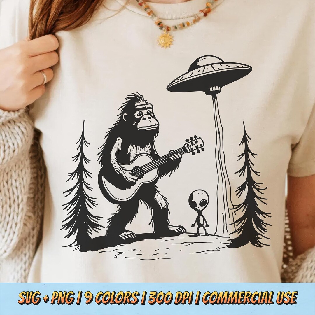 Bigfoot Alien PNG SVG - UFO Forest Cartoon Design Cryptid Funny Space ...
