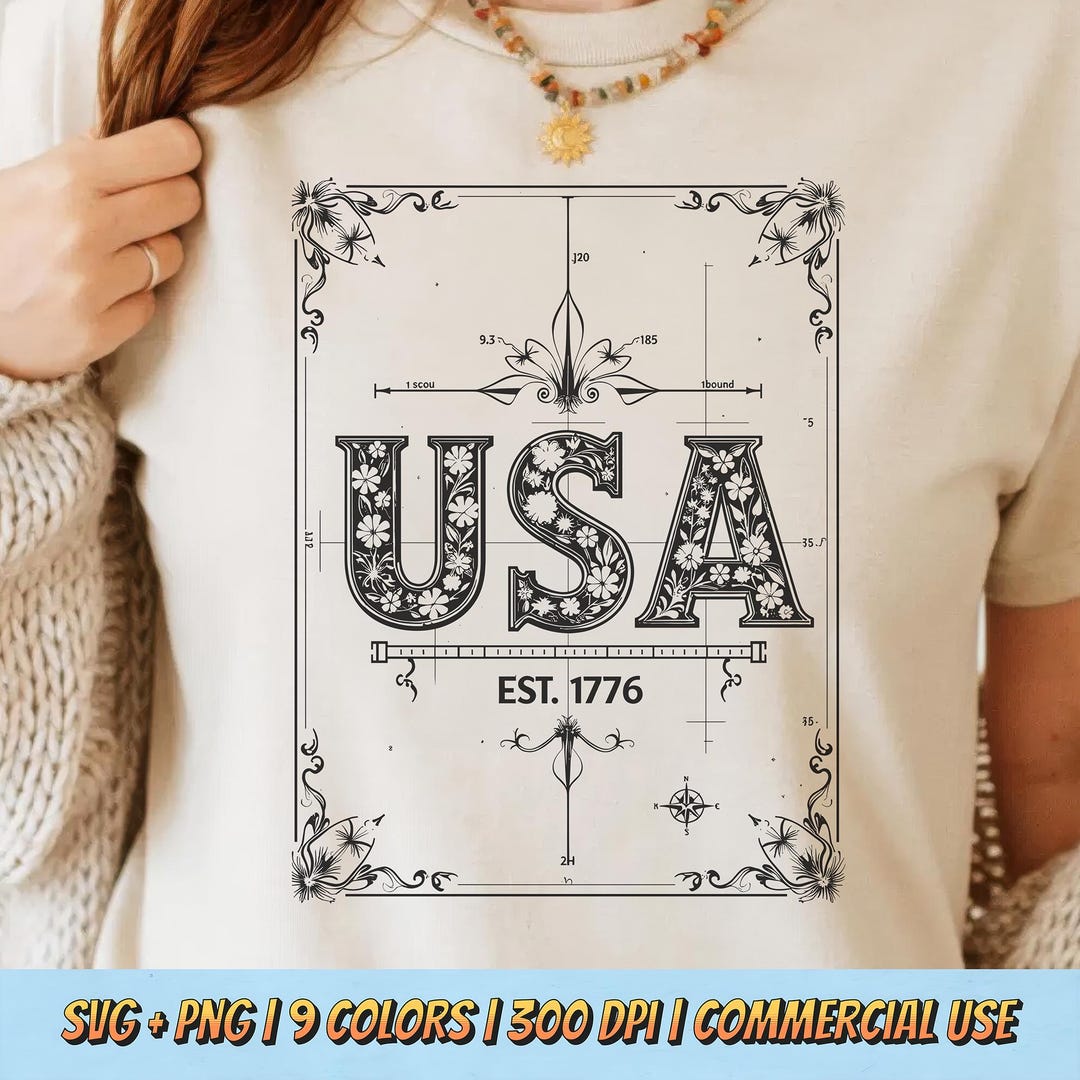 USA Est 1776 PNG SVG - Vintage Flower American Quote Summer July 4th ...