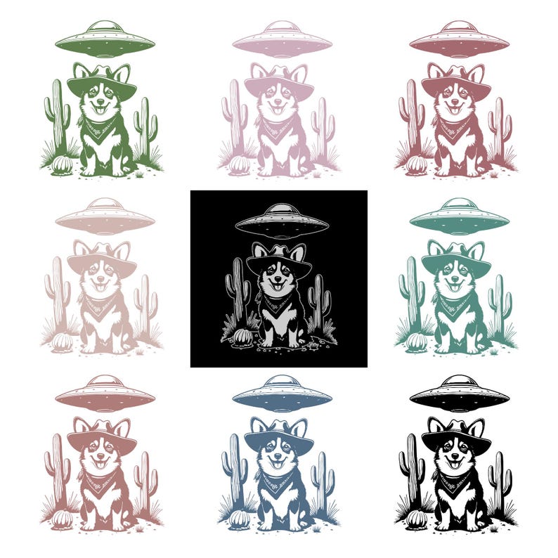Alien Cowboy Corgi PNG SVG - Retro Space Western Dog Abduction UFO Cute ...