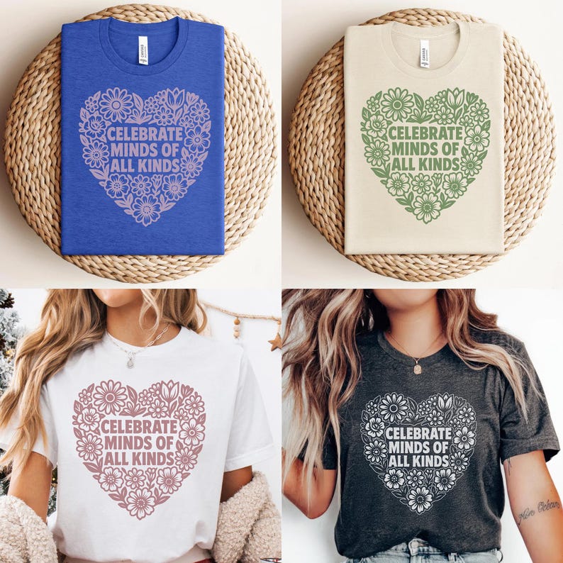 Celebrate Minds of All Kinds PNG SVG - Neurodiversity Awareness Floral ...