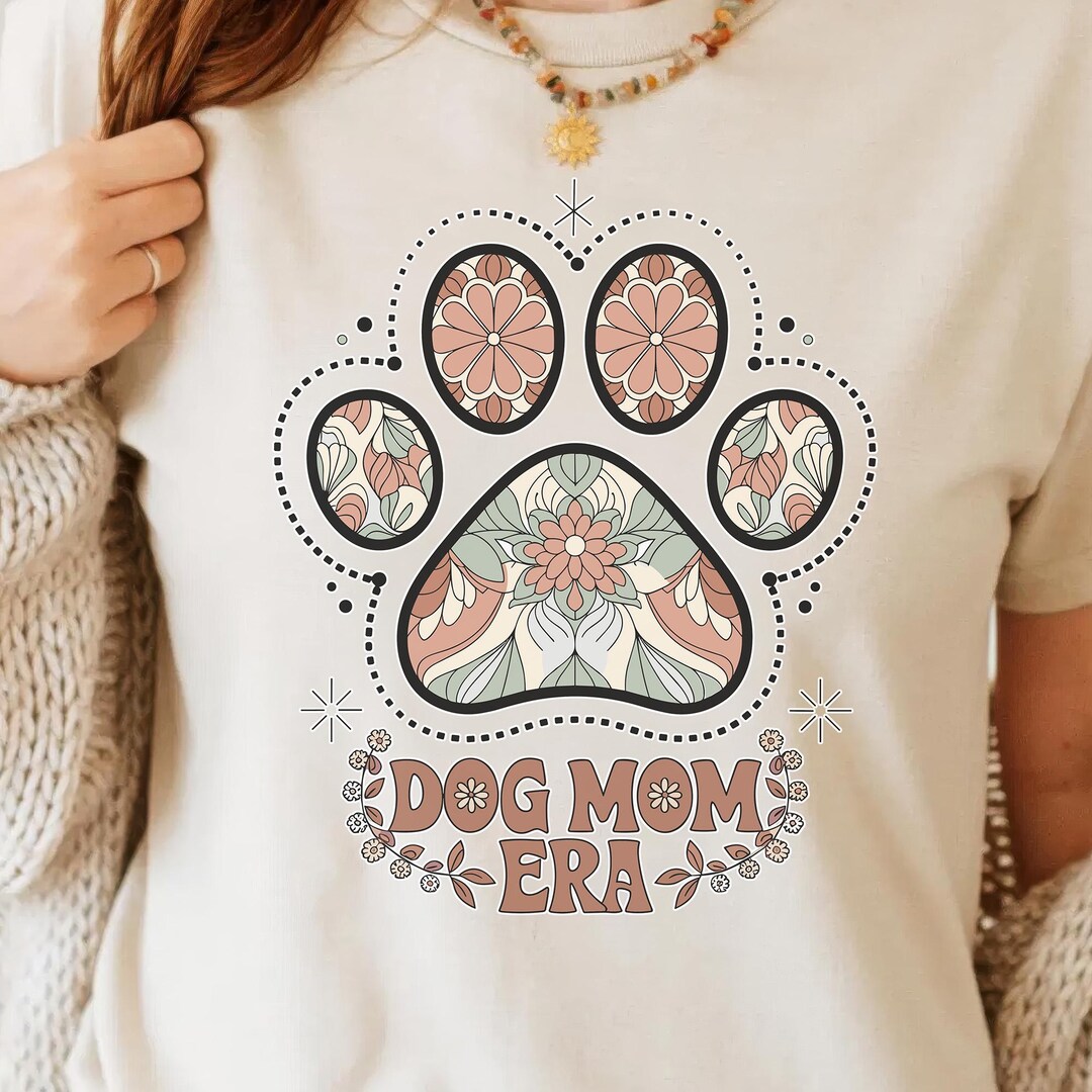 Dog Mom Era Floral Paw Digital Art - Retro Boho Digital Download ...