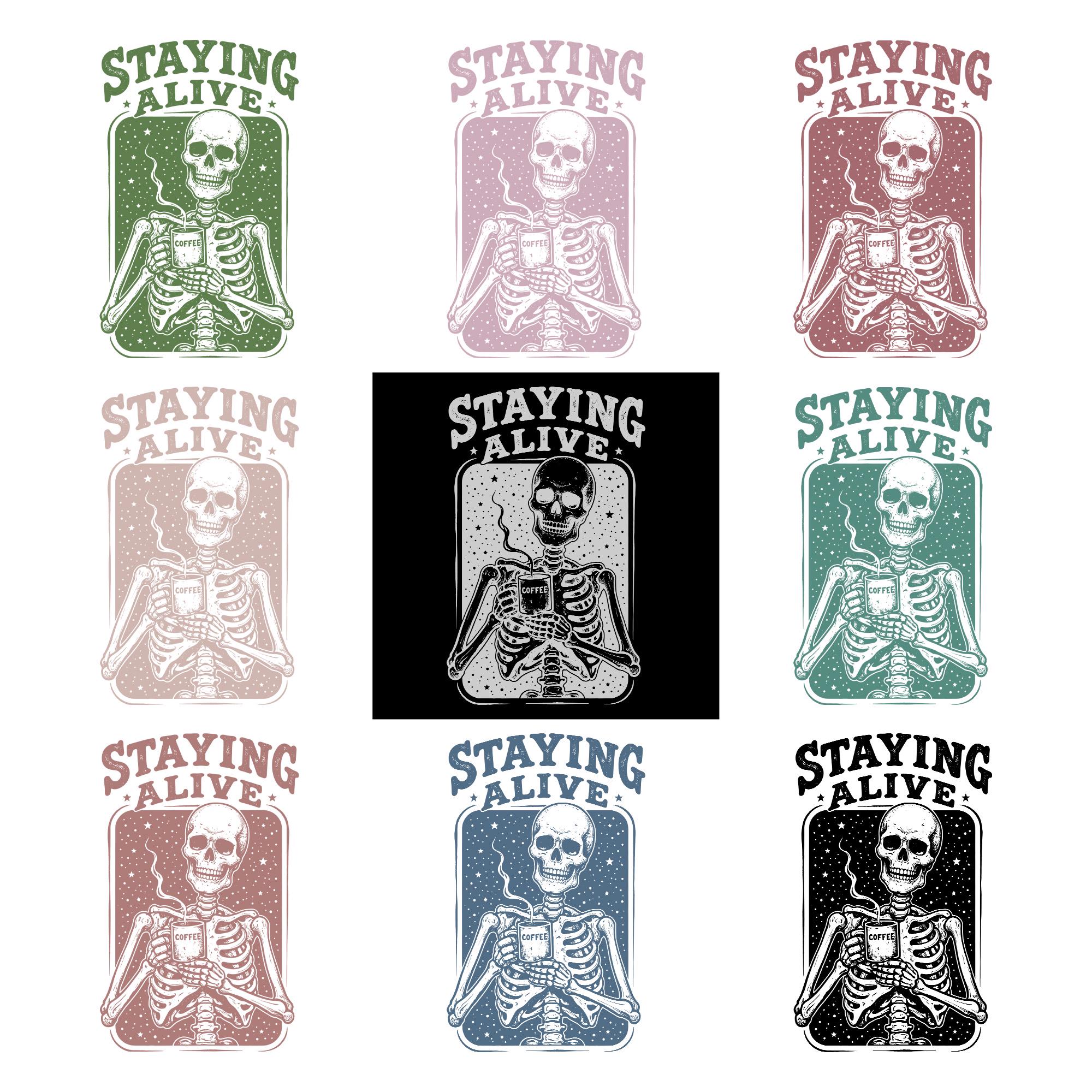 Staying Alive SVG PNG - Skeleton Trendy Coffee Art Retro Funny Humor ...