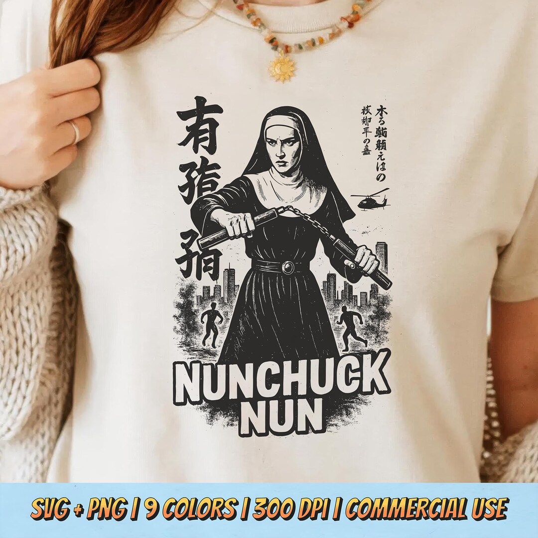 Nunchuck Nun T-shirt Design PNG SVG - Funny Nun Martial Arts Quote ...