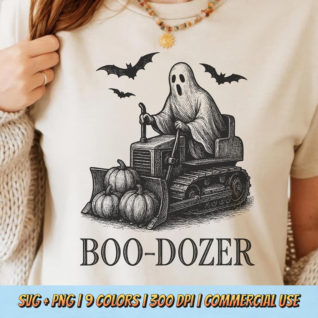 Boo Dozer PNG SVG - Funny Halloween Ghost Driving Bulldozer Pumpkins ...