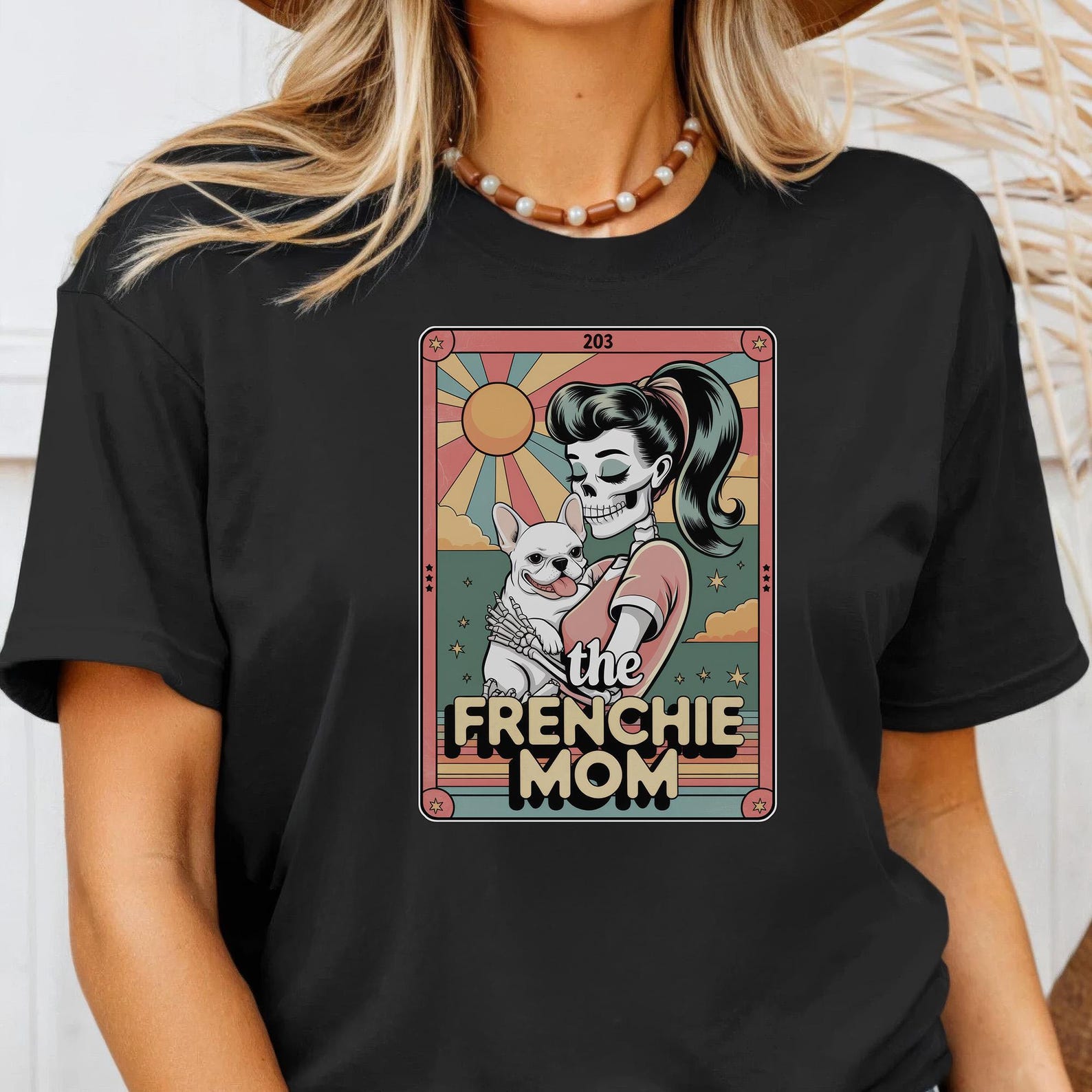 The Frenchie Mom Retro Digital Art - Tarot Card Style | Boho Skeleton ...
